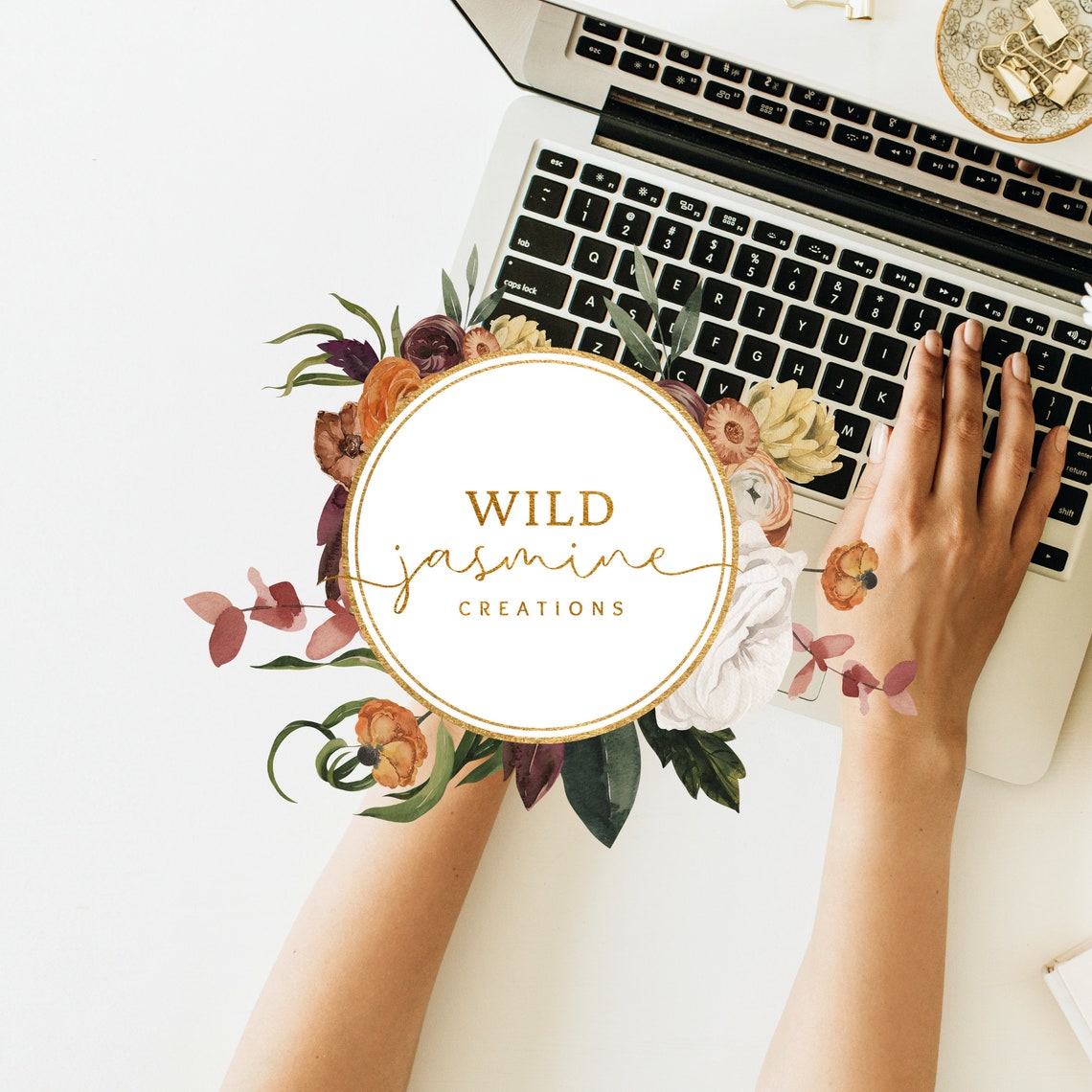 Premade Logo • Fall Floral Logo • Autumn Logo • Elegant Logo • Gold ...