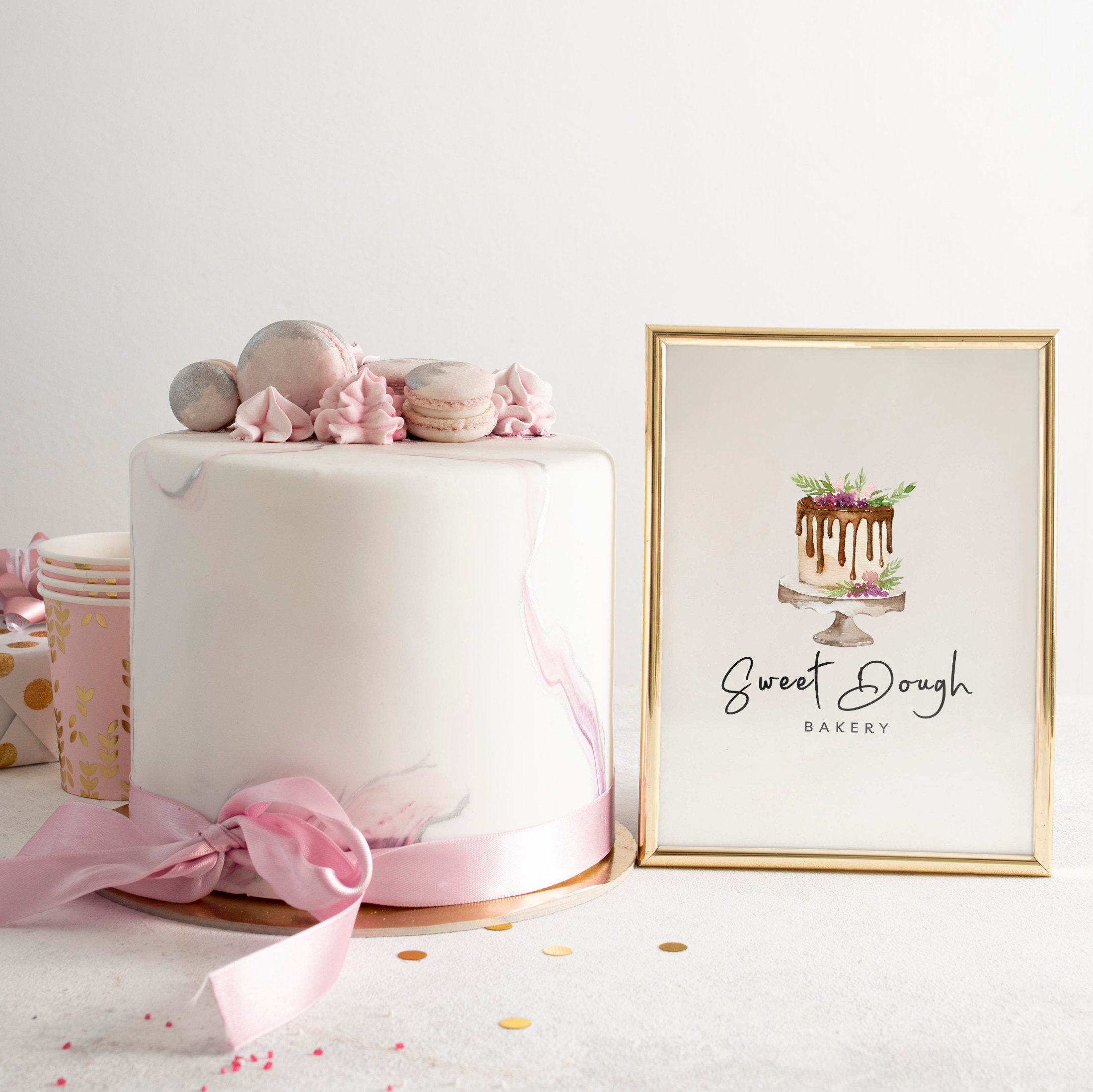 Premade Logo • Cake Logo • Chocolate Cake Logo • Floral Cake Logo ...