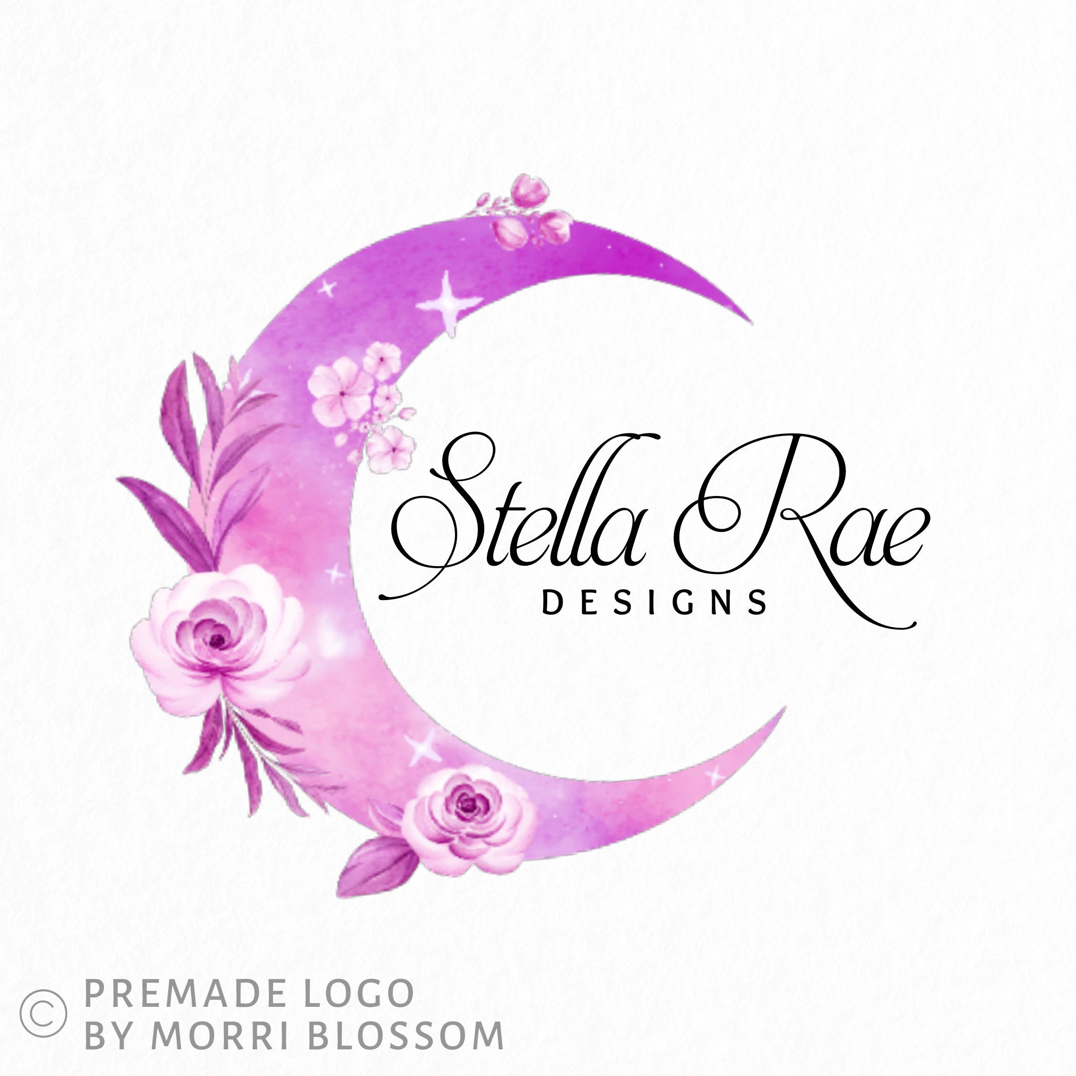 Premade Logo • Purple Floral Moon • Celestial Logo • Lunar Logo ...