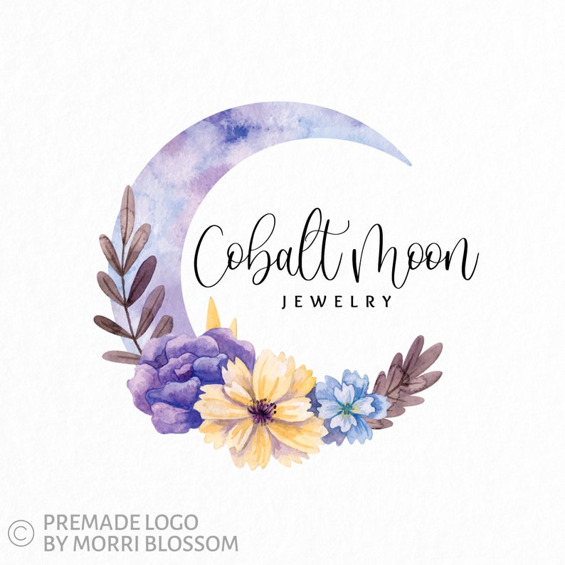 Premade Logo Floral Moon Logo Blue Luna Logo Galaxy Moon - Etsy