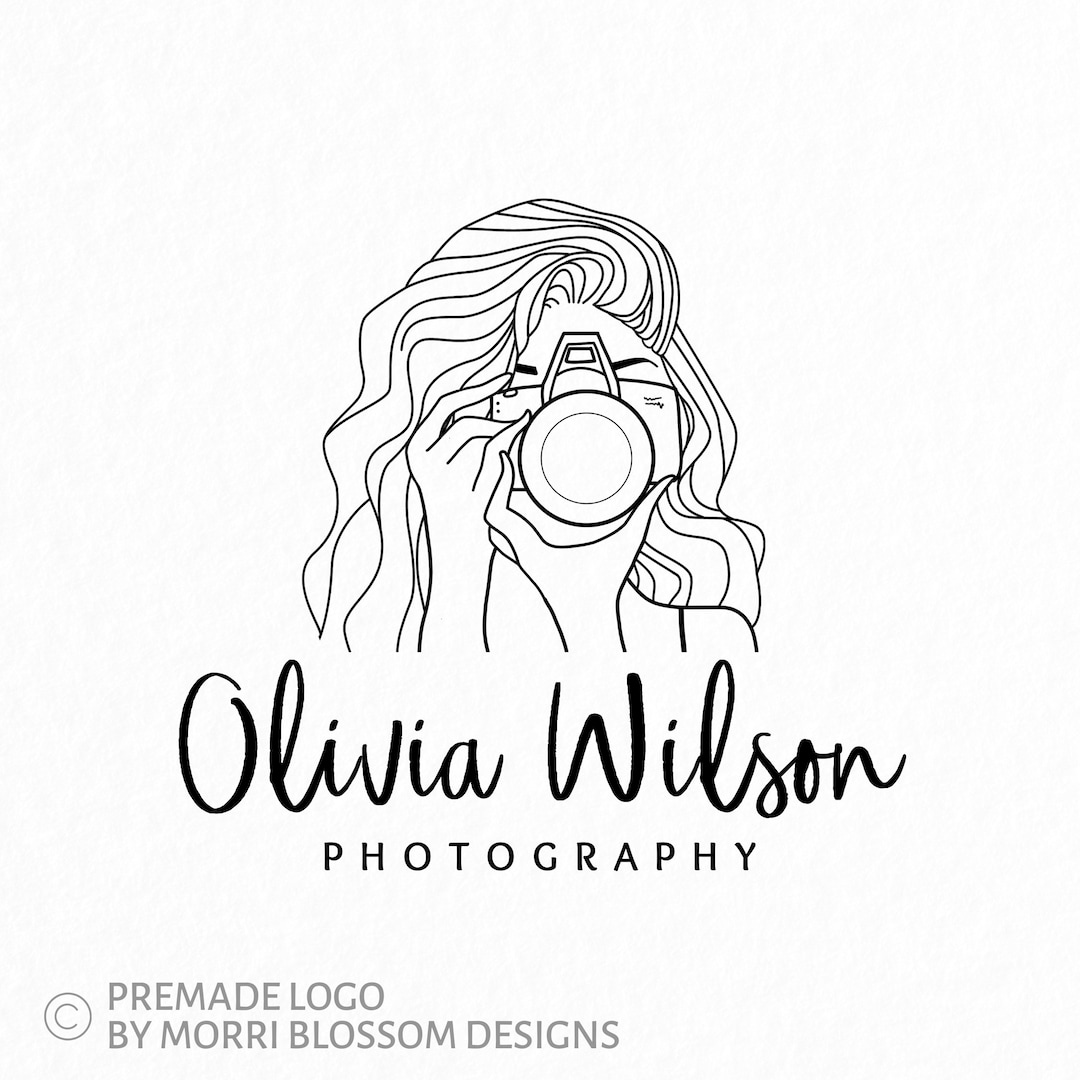 Premade Logo • Girl With Camera Logo • Line Art Logo • Photography Logo ...