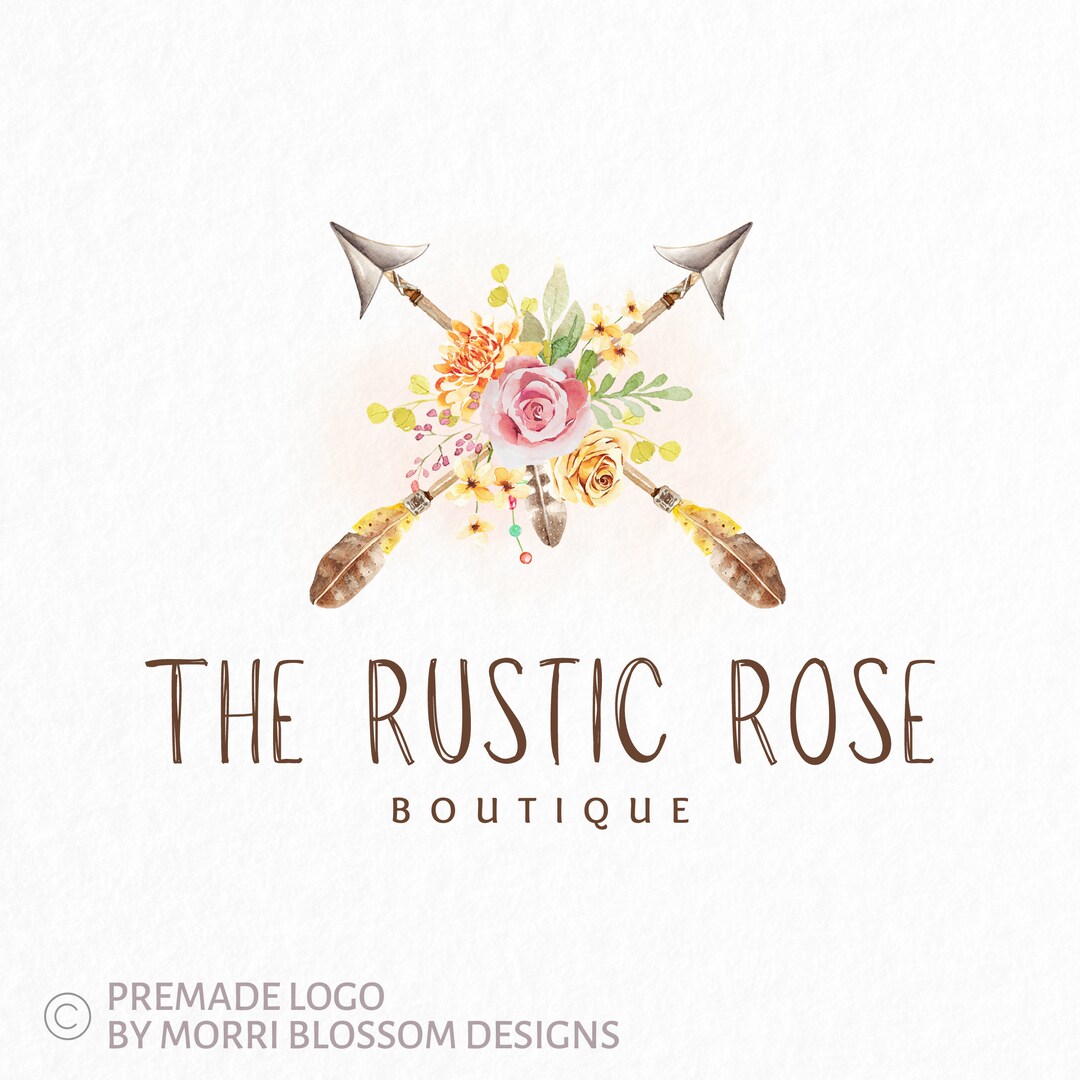 Premade Logo • Crossed Arrows Logo • Feathers Arrow Logo • Boho ...