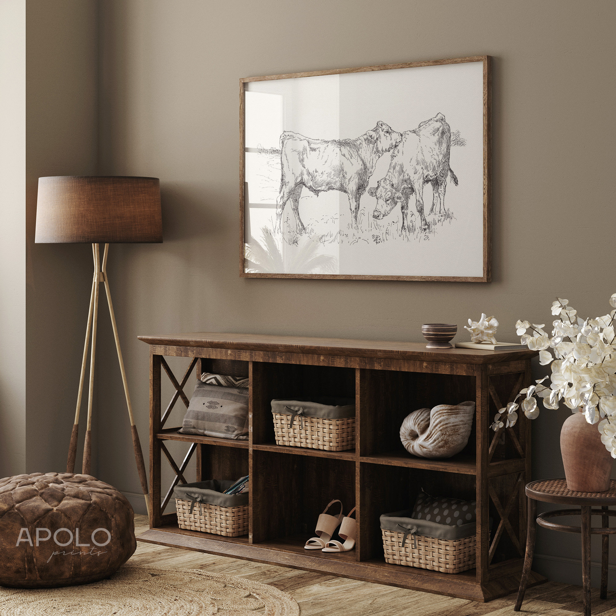 Cows Sketch Print, Farmhouse Wall Art, Vintage Drawing Enhanced ...