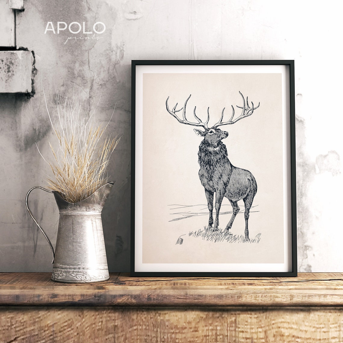 Red Deer Print Vintage Stag Sketch Antique Wildlife Drawing - Etsy