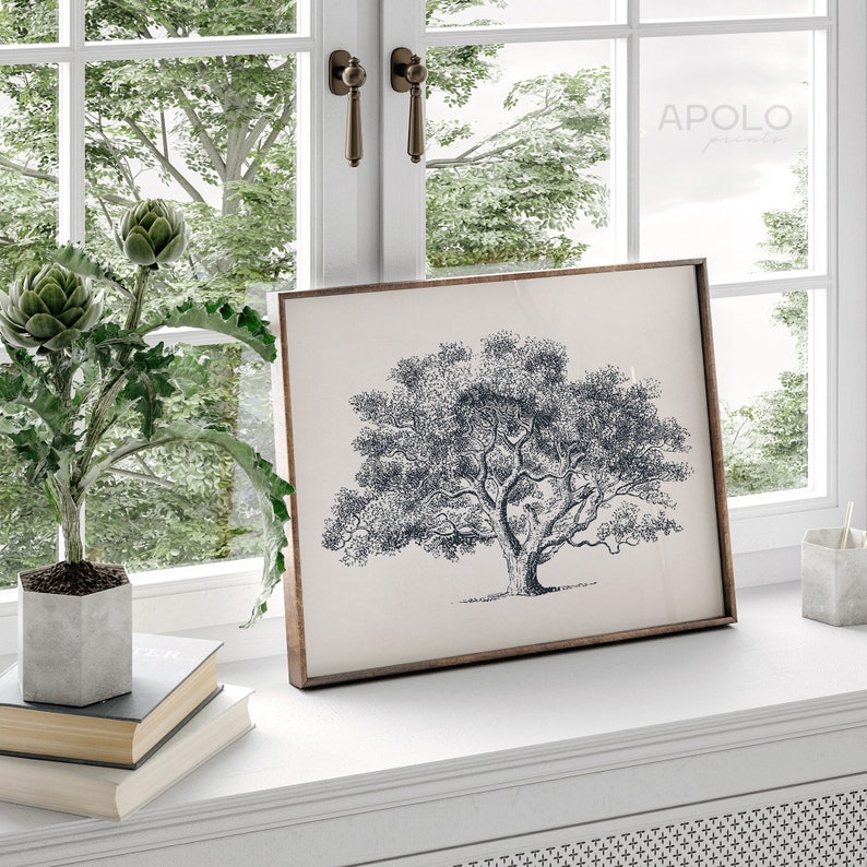 Oak Tree Drawing Print Printable Wall Art Vintage Tree - Etsy