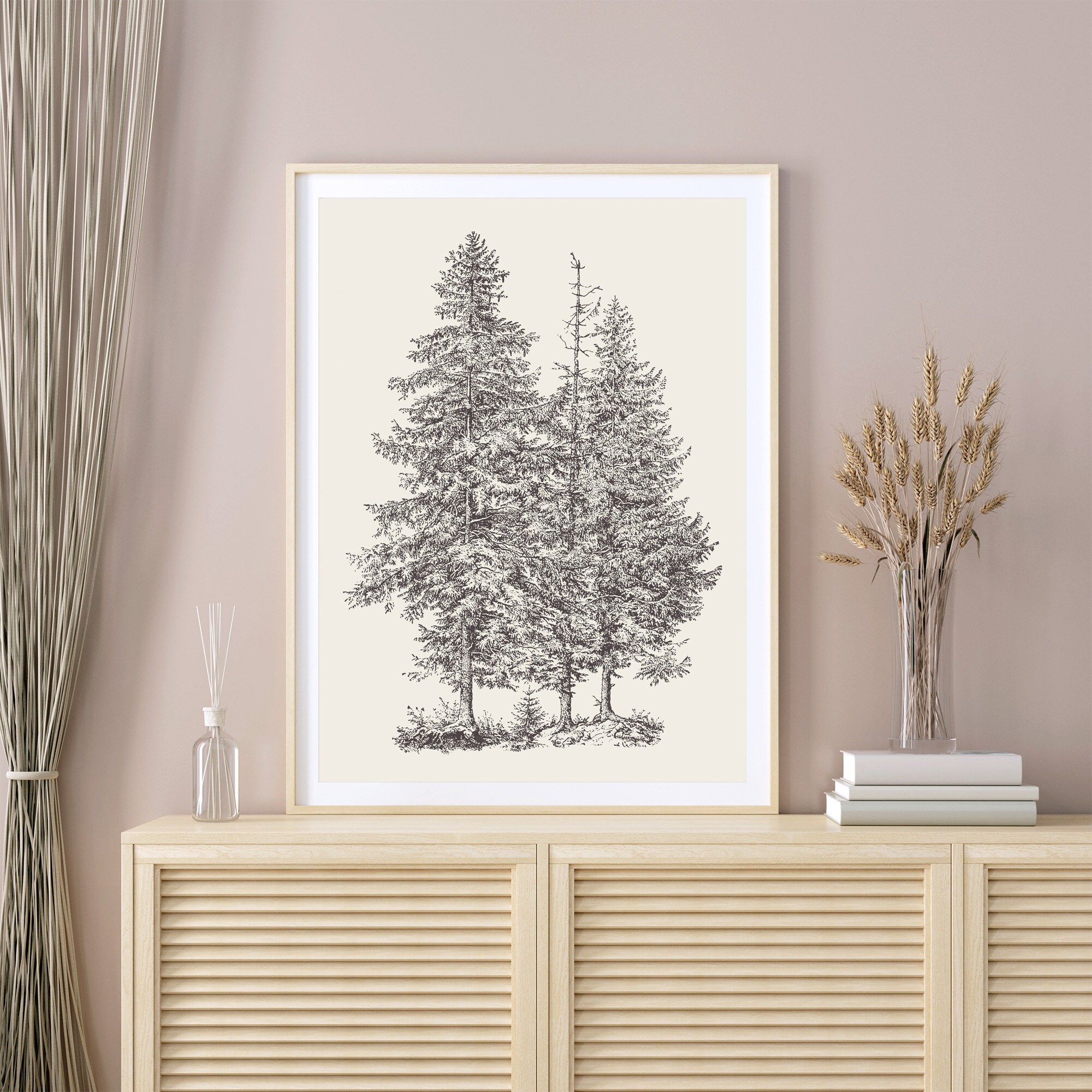 Norway Spruce Tree Sketch Print Vintage Rustic Drawing | Etsy
