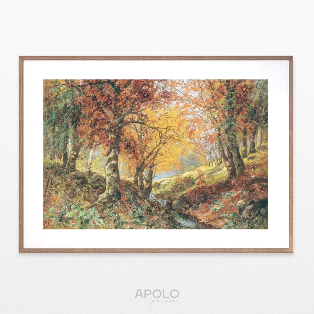 Printable Fall Landscape Art, Vintage Autumn Landscape Painting ...