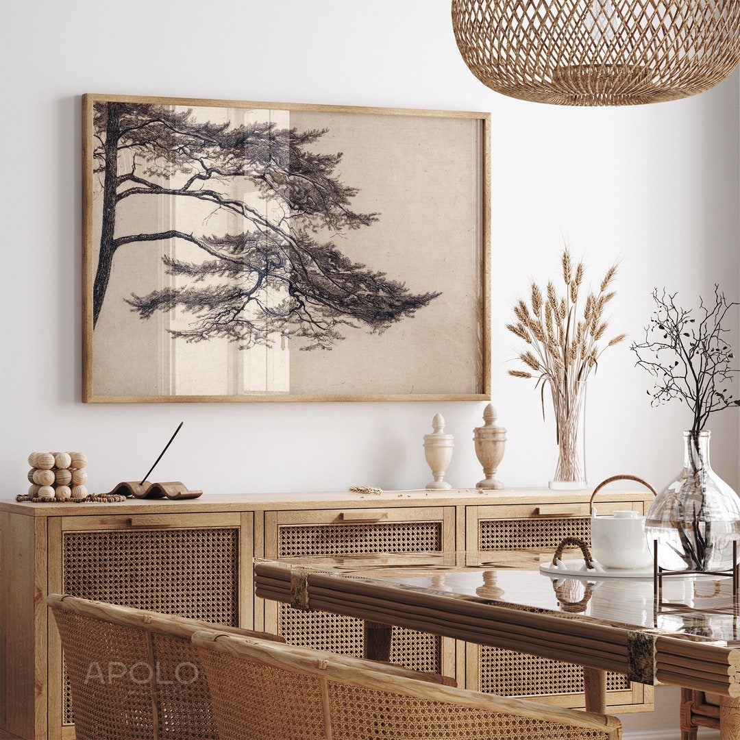 Pine Tree Branch Print, Vintage Tree Drawing Enhanced, Printable Tree ...