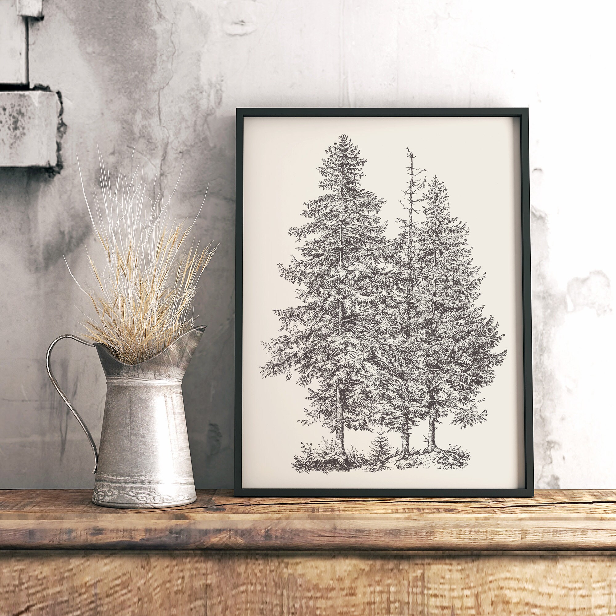 Norway Spruce Tree Sketch Print Vintage Rustic Drawing | Etsy
