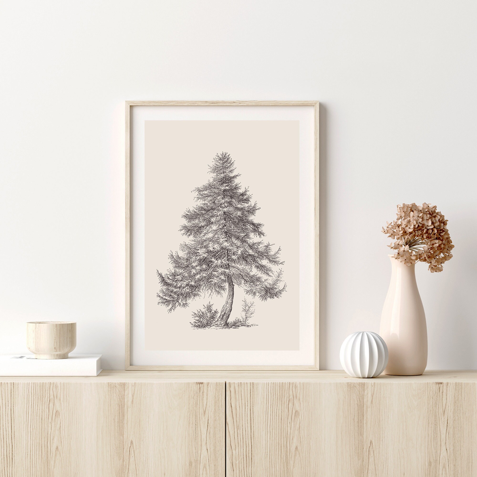 Larch Tree Sketch Print, Vintage Rustic Drawing Enhanced, Printable ...
