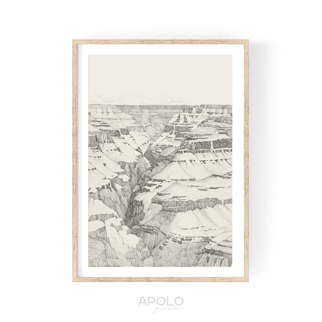 Grand Canyon Drawing Print #04, Vintage Sketch Print, Vintage Pencil ...