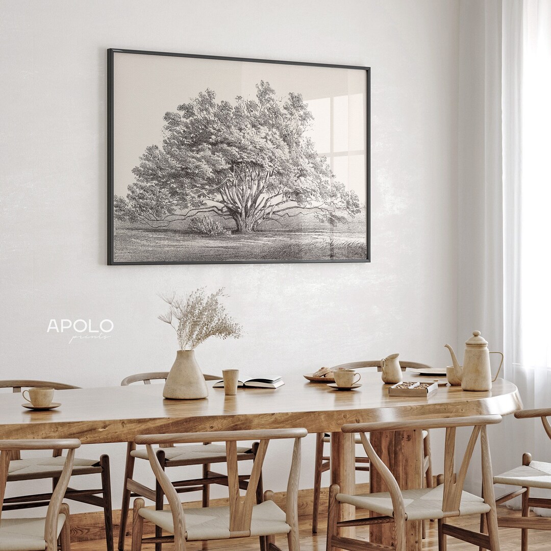 Printable Wide Tree Drawing, Tree Wall Art, Vintage Sketch Enhanced ...