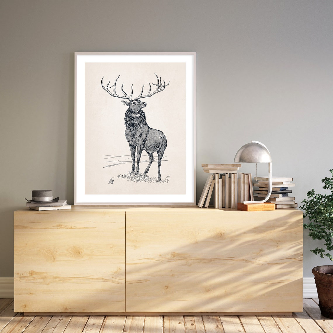 Red Deer Print Vintage Stag Sketch Antique Wildlife Drawing - Etsy