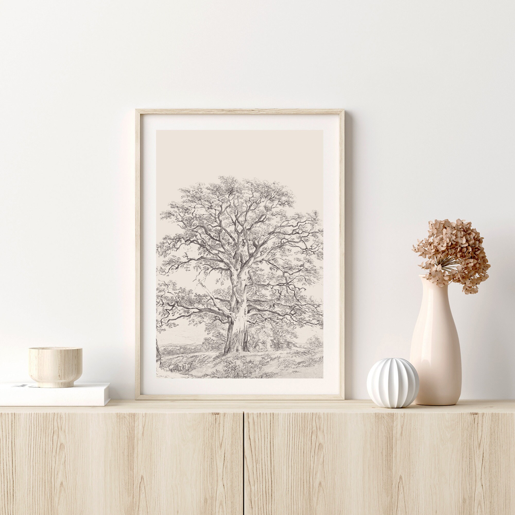 The Great Oak Tree Drawing Vintage Tree Sketch Enhanced - Etsy UK