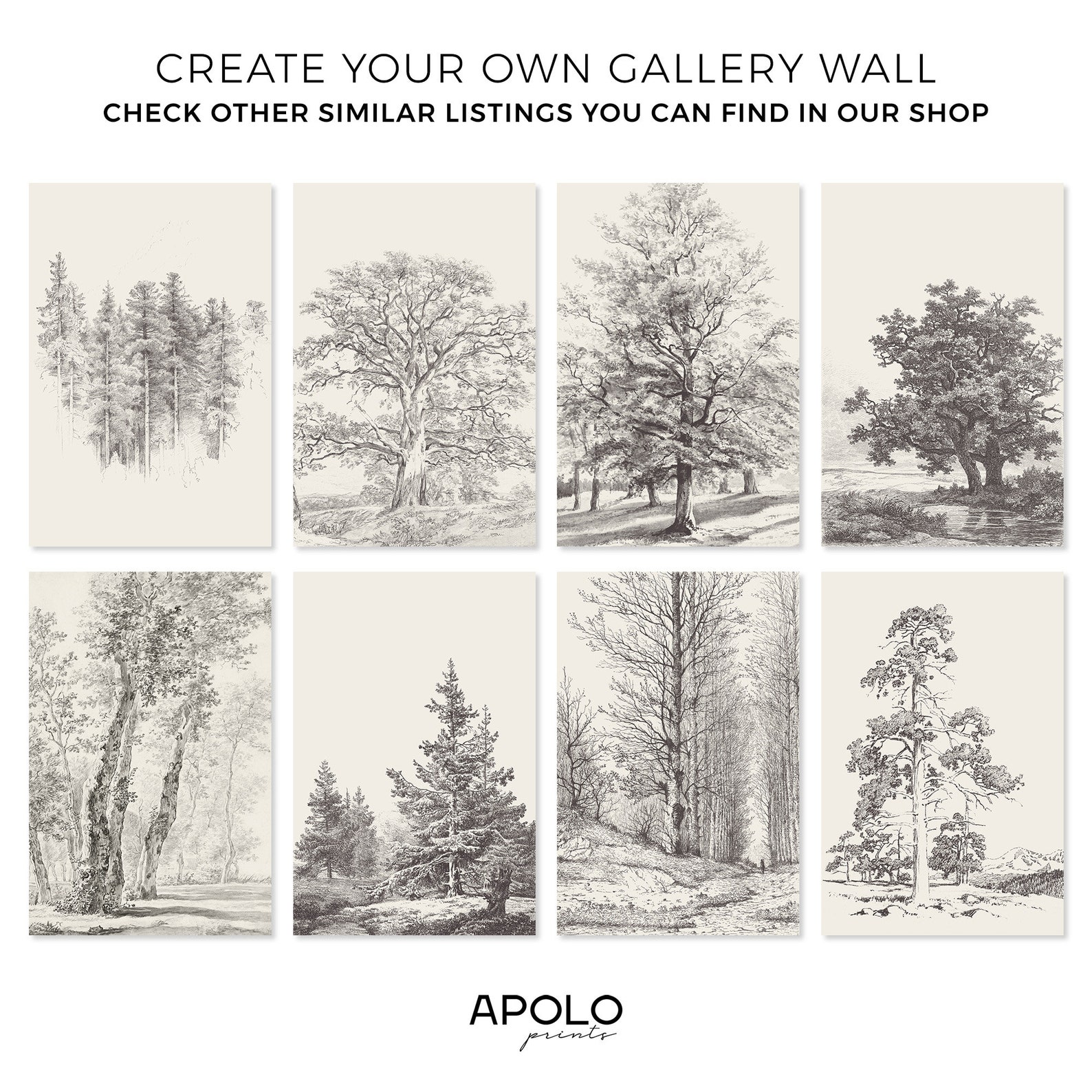 Printable Tree Art Vintage Watercolor Drawing Enhanced - Etsy