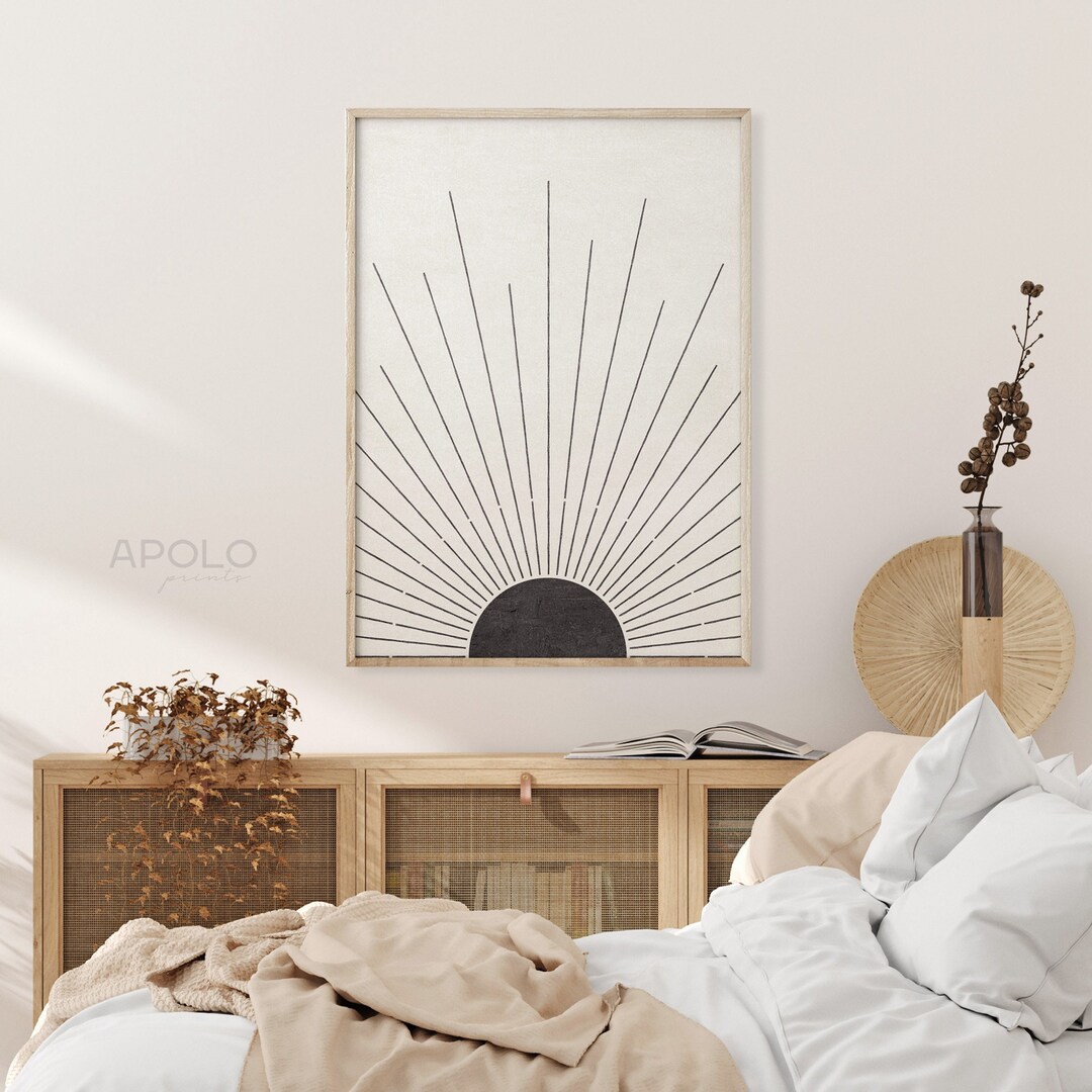 Printable Boho Black Sun, Rustic Sun Wall Art, Boho Decor Printable ...