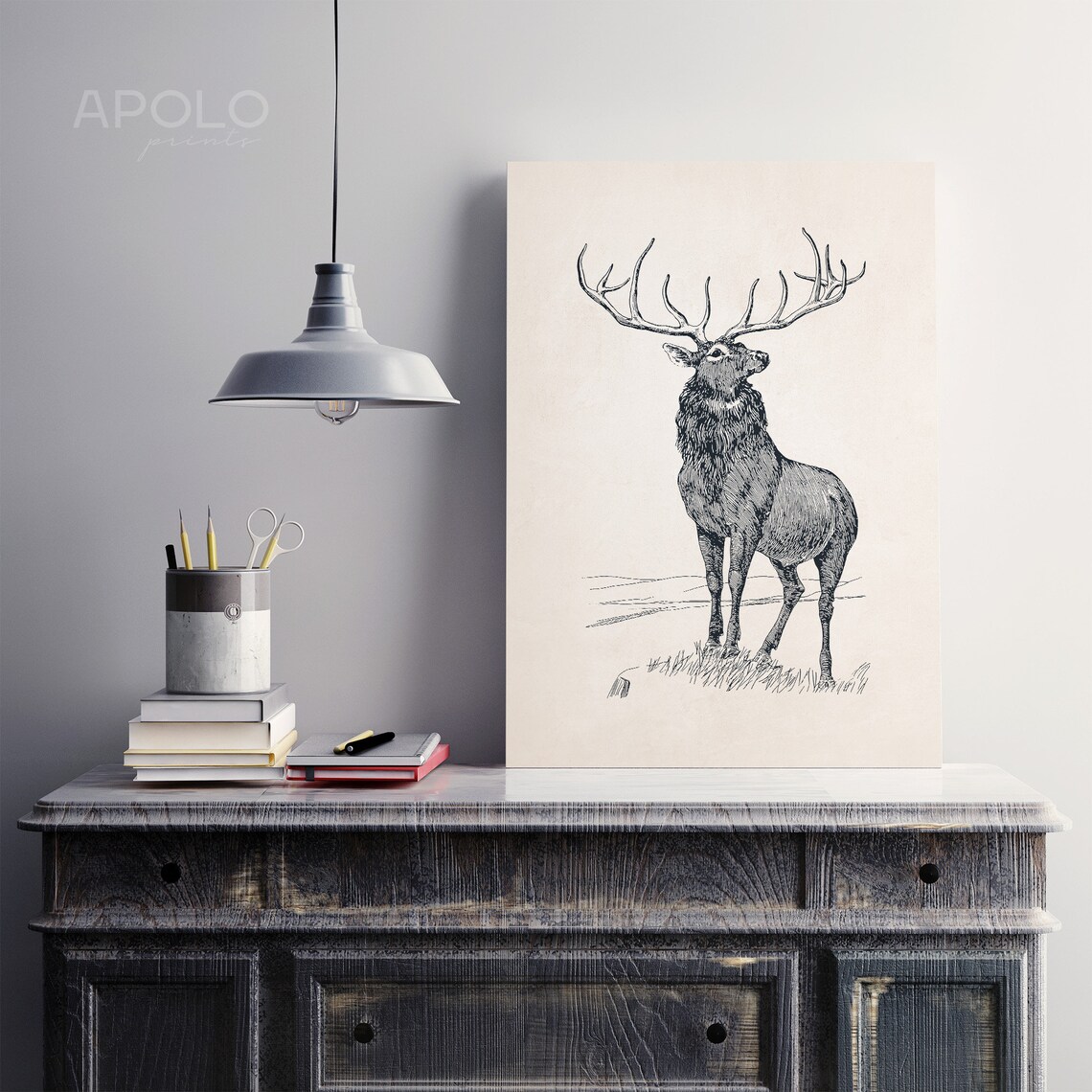 Red Deer Print Vintage Stag Sketch Antique Wildlife Drawing | Etsy