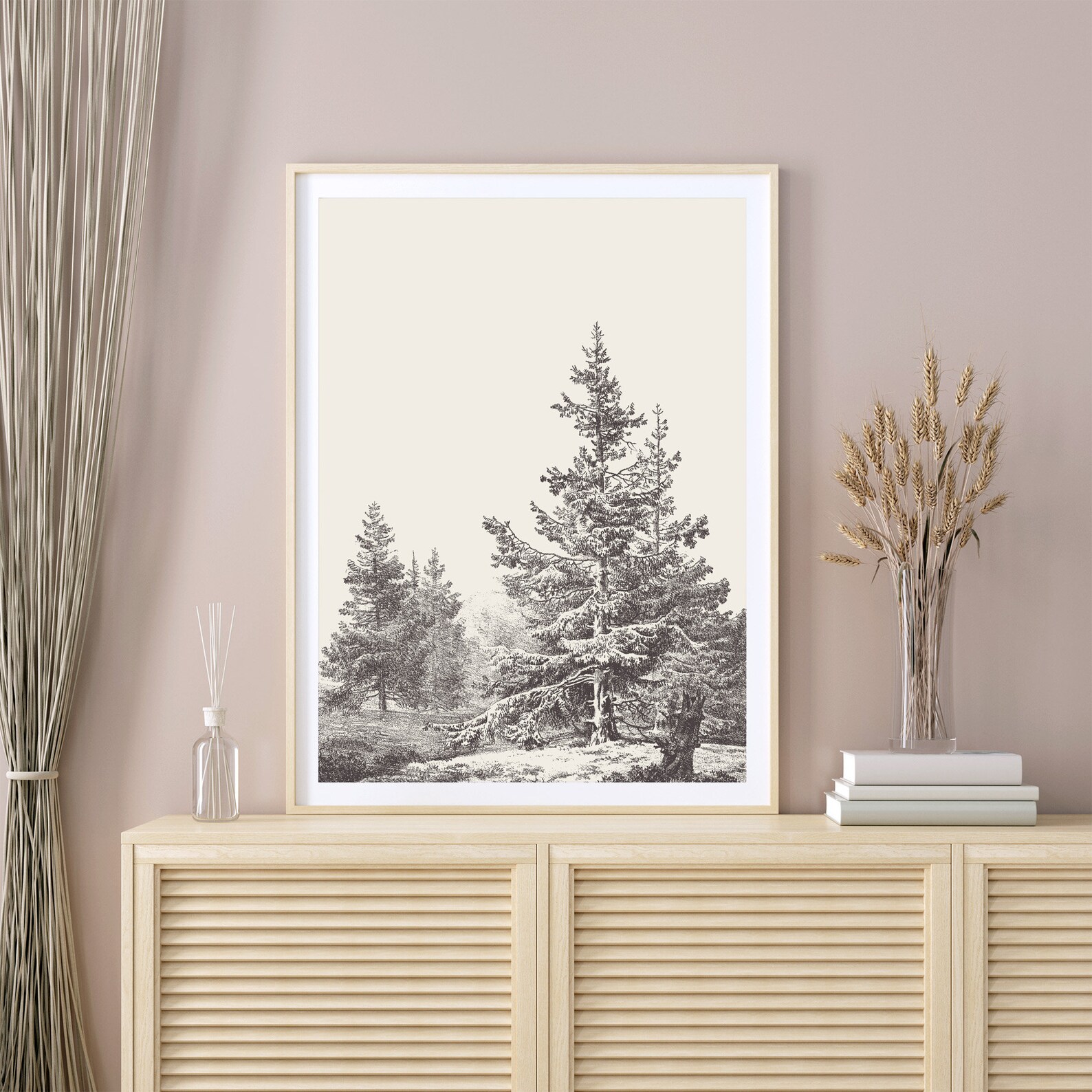 Hemlock Forest Print, Vintage Tree Drawing Enhanced, Printable Tree Art ...