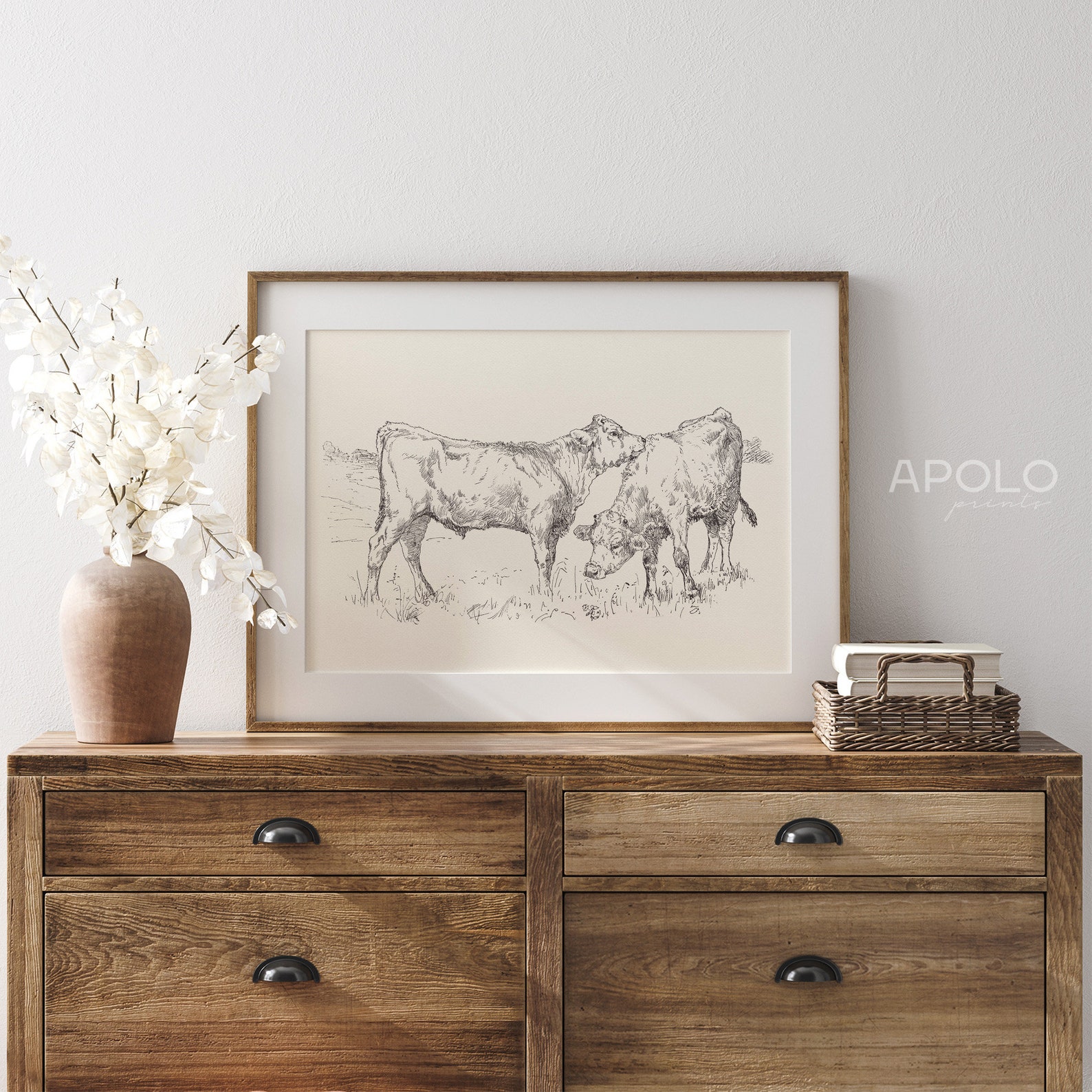 Cows Sketch Print, Farmhouse Wall Art, Vintage Drawing Enhanced ...