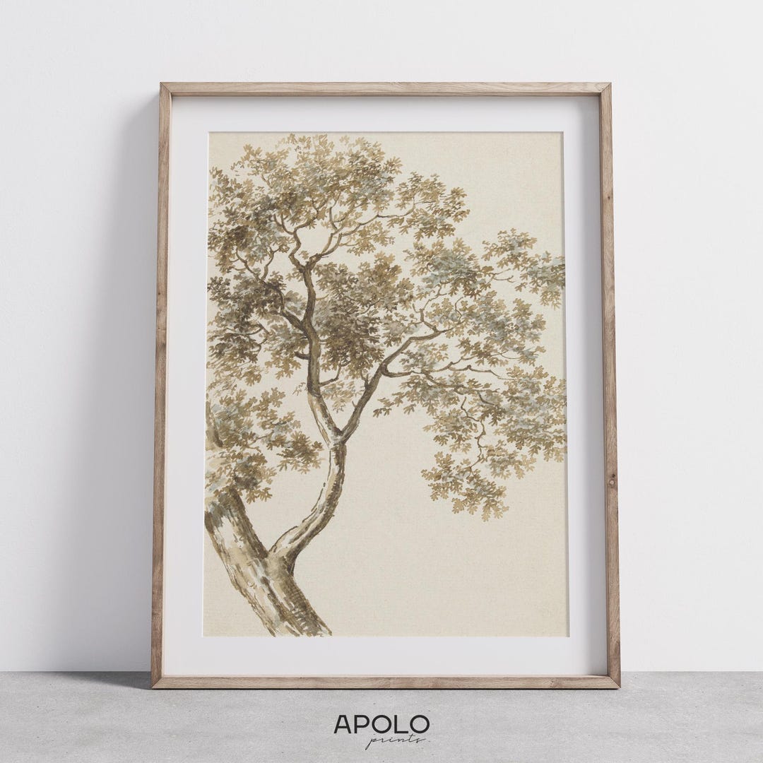 Oak Tree Branch Print, Printable Tree Art, Vintage Watercolor Enhanced ...