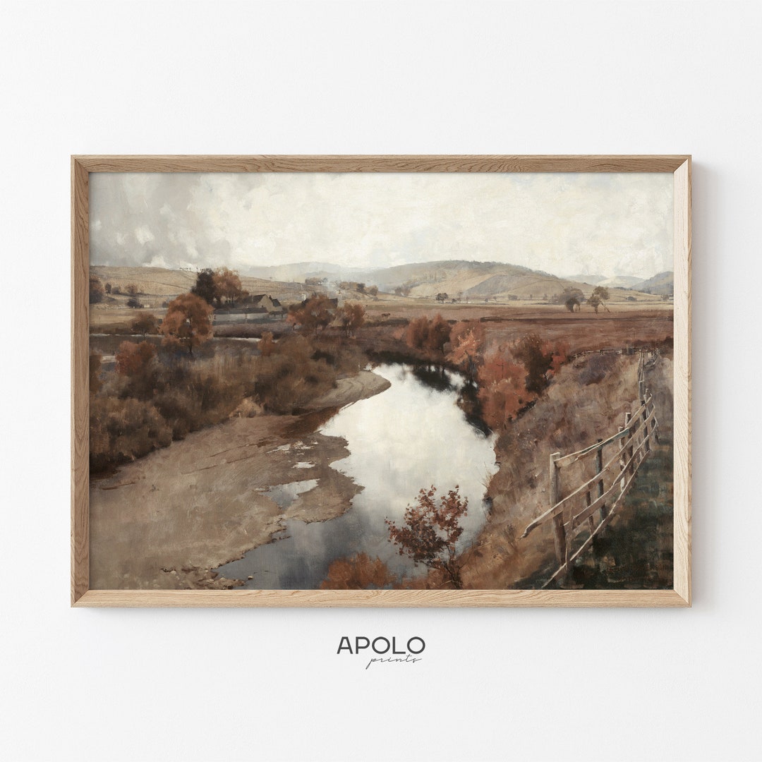 Country Landscape Painting, Printable Rustic Art, Vintage Painting ...