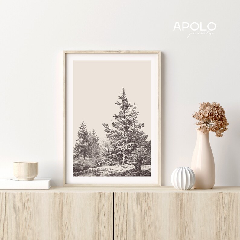 Hemlock Forest Print Vintage Tree Drawing Enhanced Printable - Etsy