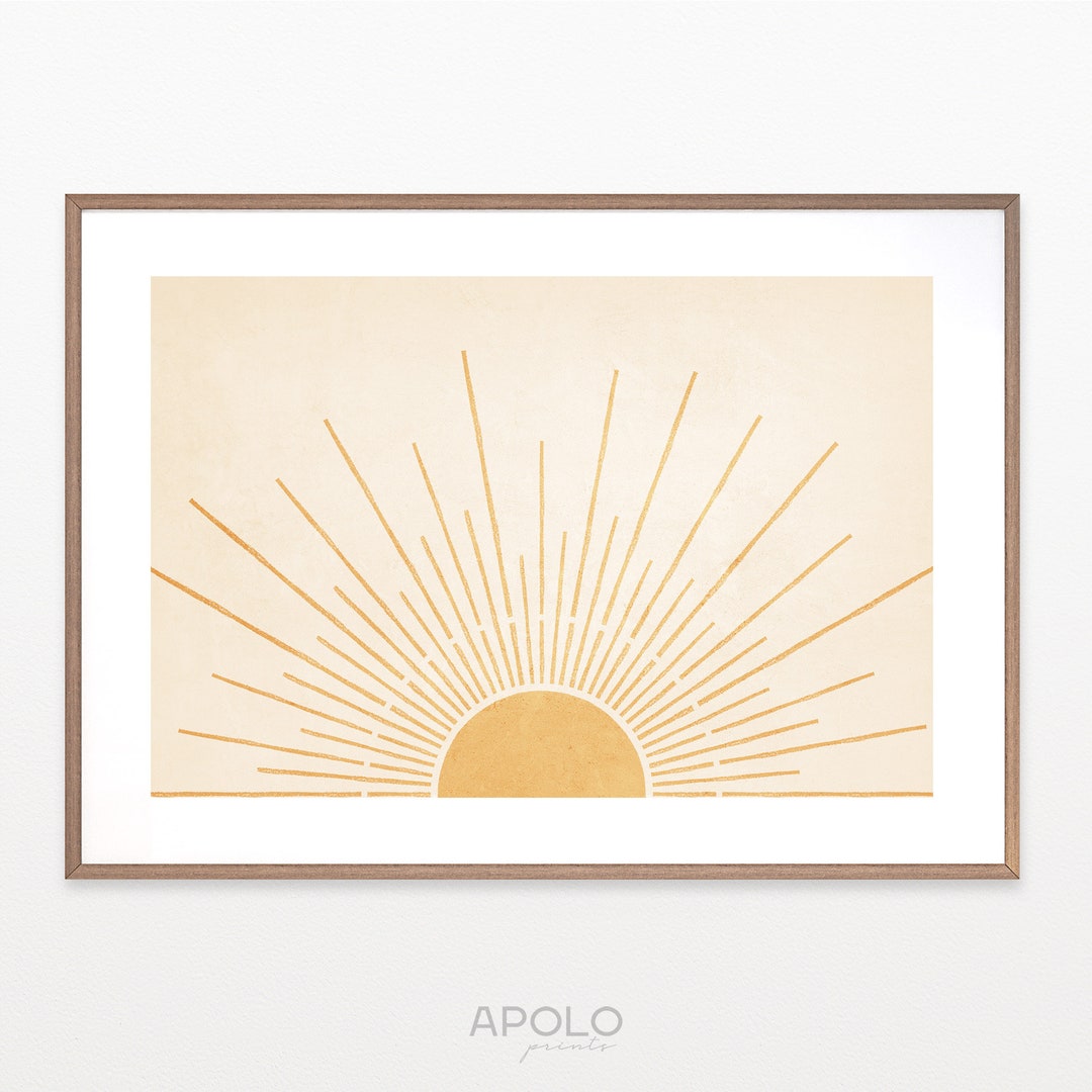Yellow Boho Sun Print, Printable Wall Art Boho, Horizontal Sun ...