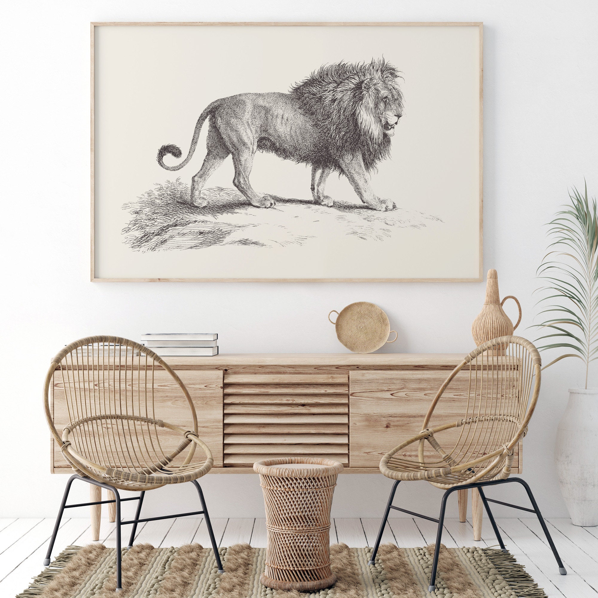 Lion Print Wildlife Print Vintage Lion Drawing Enhanced - Etsy