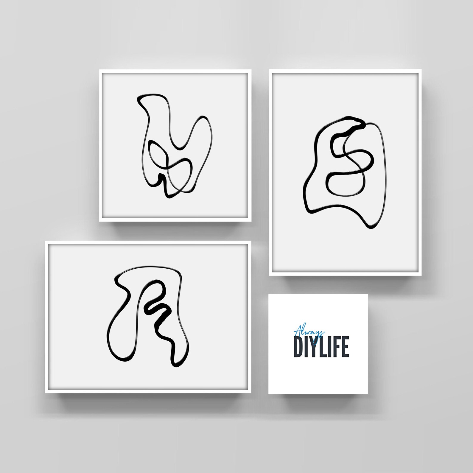 SET of 3 Line Drawing Art,line Drawing Printg1-multi Size,brush Sketch ...