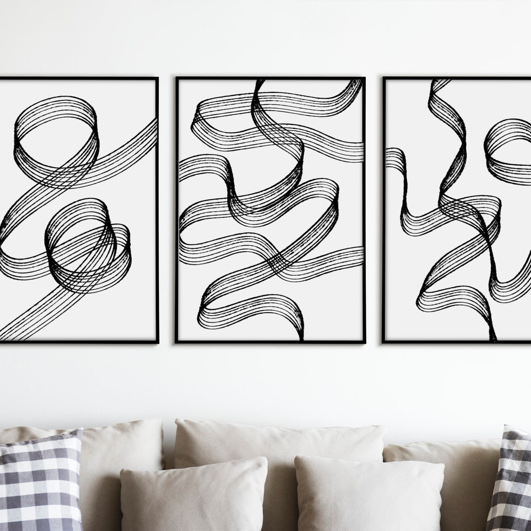 SET of 3 Line Drawing Art,line Drawing Printg3-multi Size,brush Sketch ...