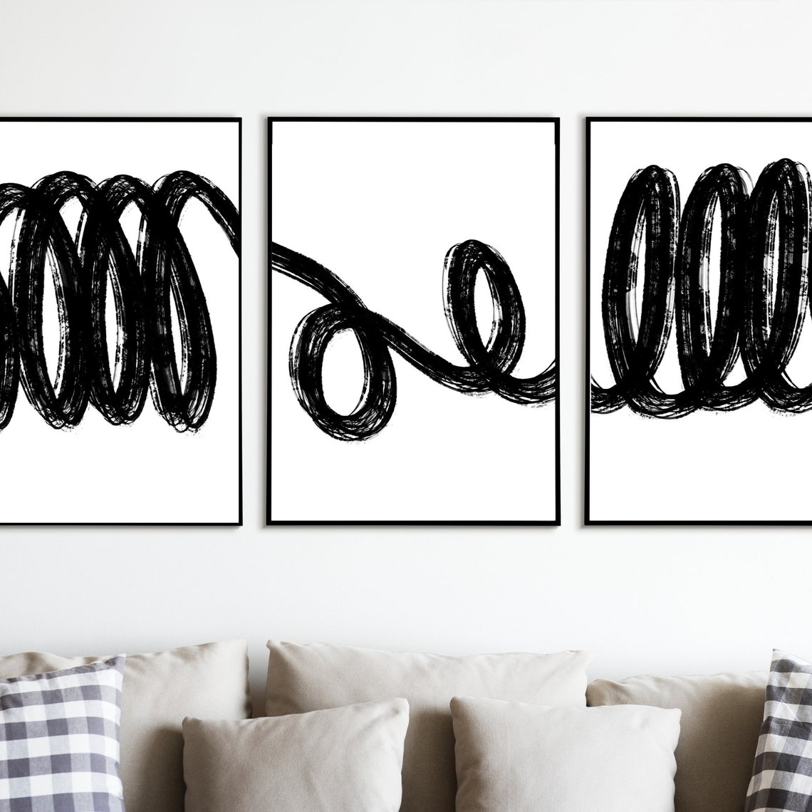 SET of 3 Line Drawing Art,line Drawing Printg7-multi Size,brush Sketch ...