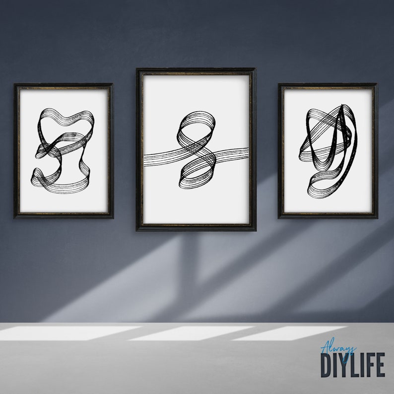 SET of 3 Line Drawing Art,line Drawing Printg5-multi Size,brush Sketch ...