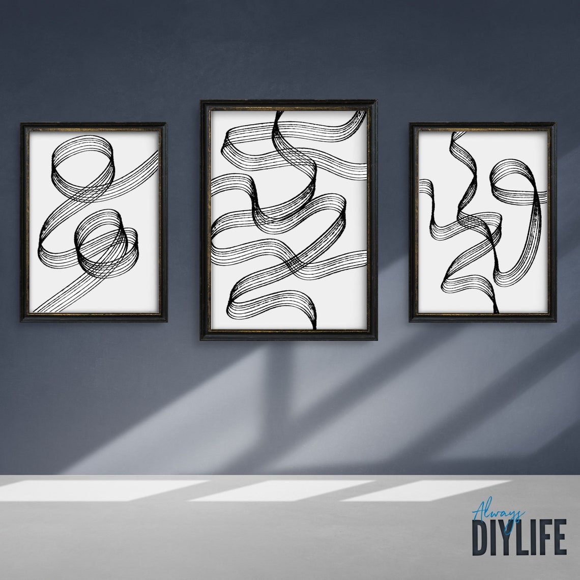 SET of 3 Line Drawing Art,line Drawing Printg3-multi Size,brush Sketch ...