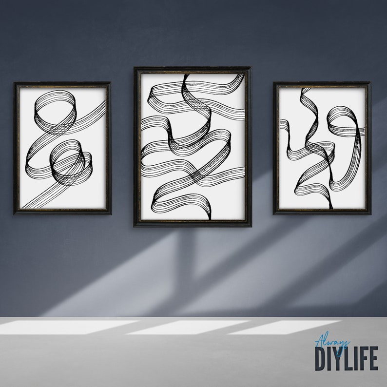 SET of 3 Line Drawing Art,line Drawing Printg3-multi Size,brush Sketch ...