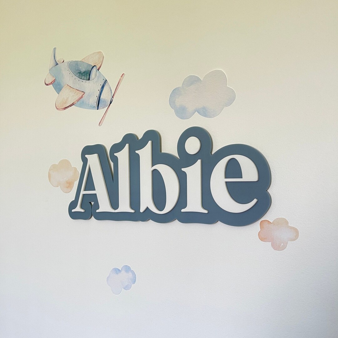 3D Name Sign, Bluestone Blue White Double Layer Acrylic Name Sign, Baby ...