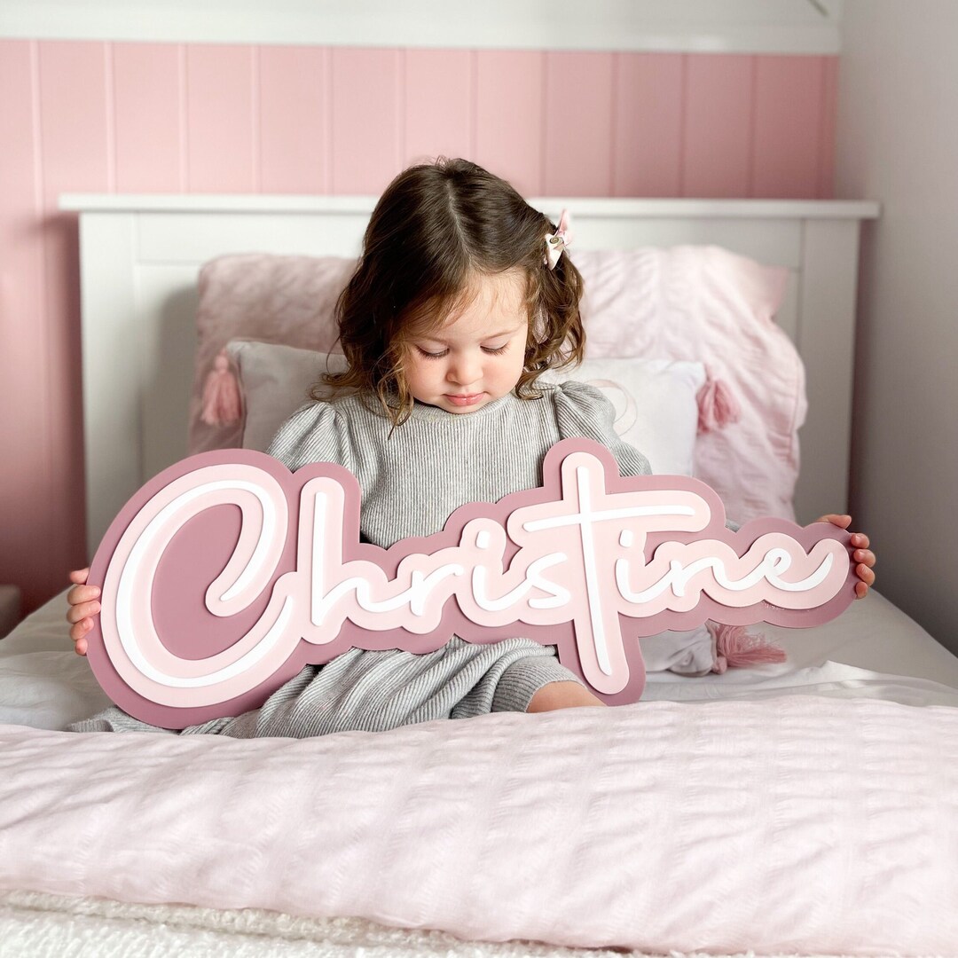 3D Name Sign, Layered Pink Wall Plaque Name Sign, Rose, Pink, Blush ...