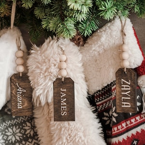 Beaded Wooden Name Tag - Personalized Christmas Stocking Tags - Wooden ...