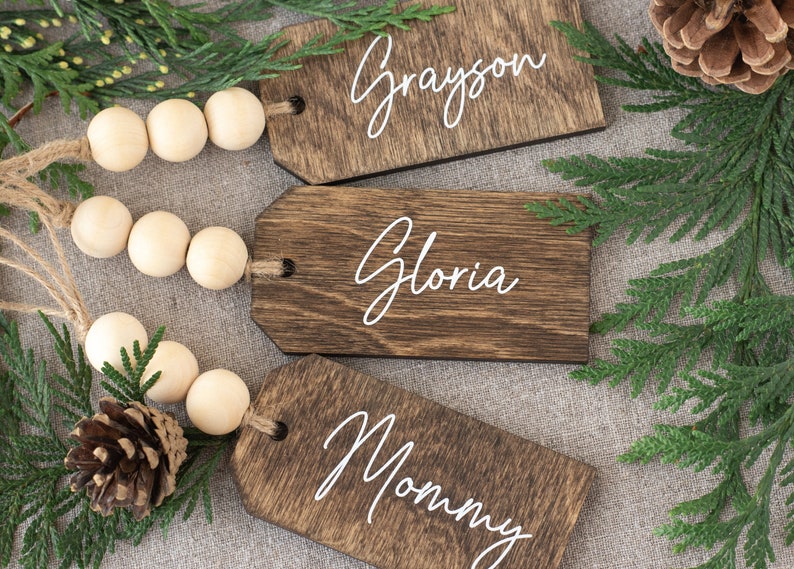 Beaded Wooden Name Tag Personalized Christmas Stocking Tags - Etsy