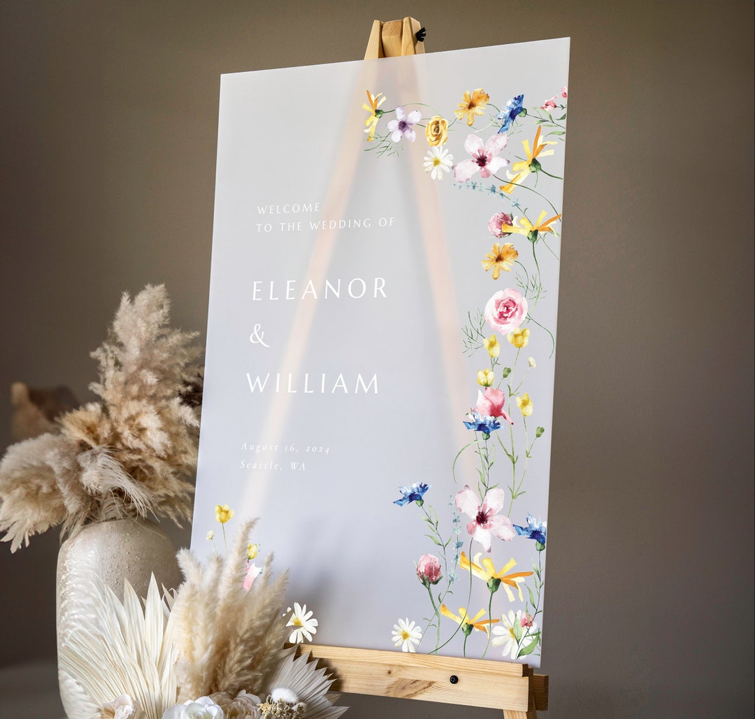Wildflowers Wedding Welcome Sign - Floral Acrylic Sign - Frosted ...