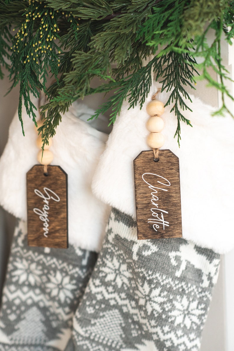 Beaded Wooden Name Tag Personalized Christmas Stocking Tags - Etsy