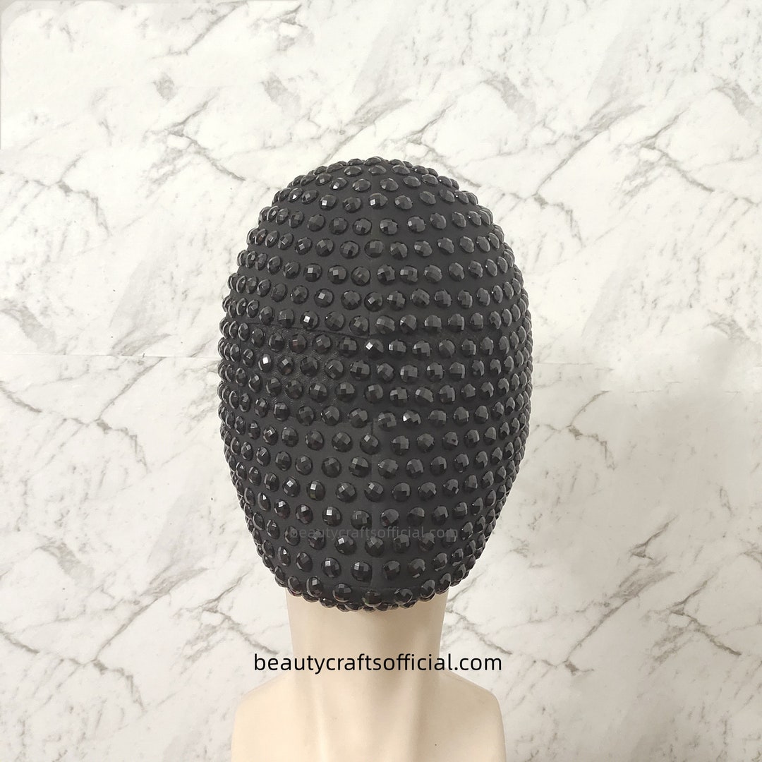 Black Round Jewel Full Face Mask, Handmade Full Coverage Haute Couture ...