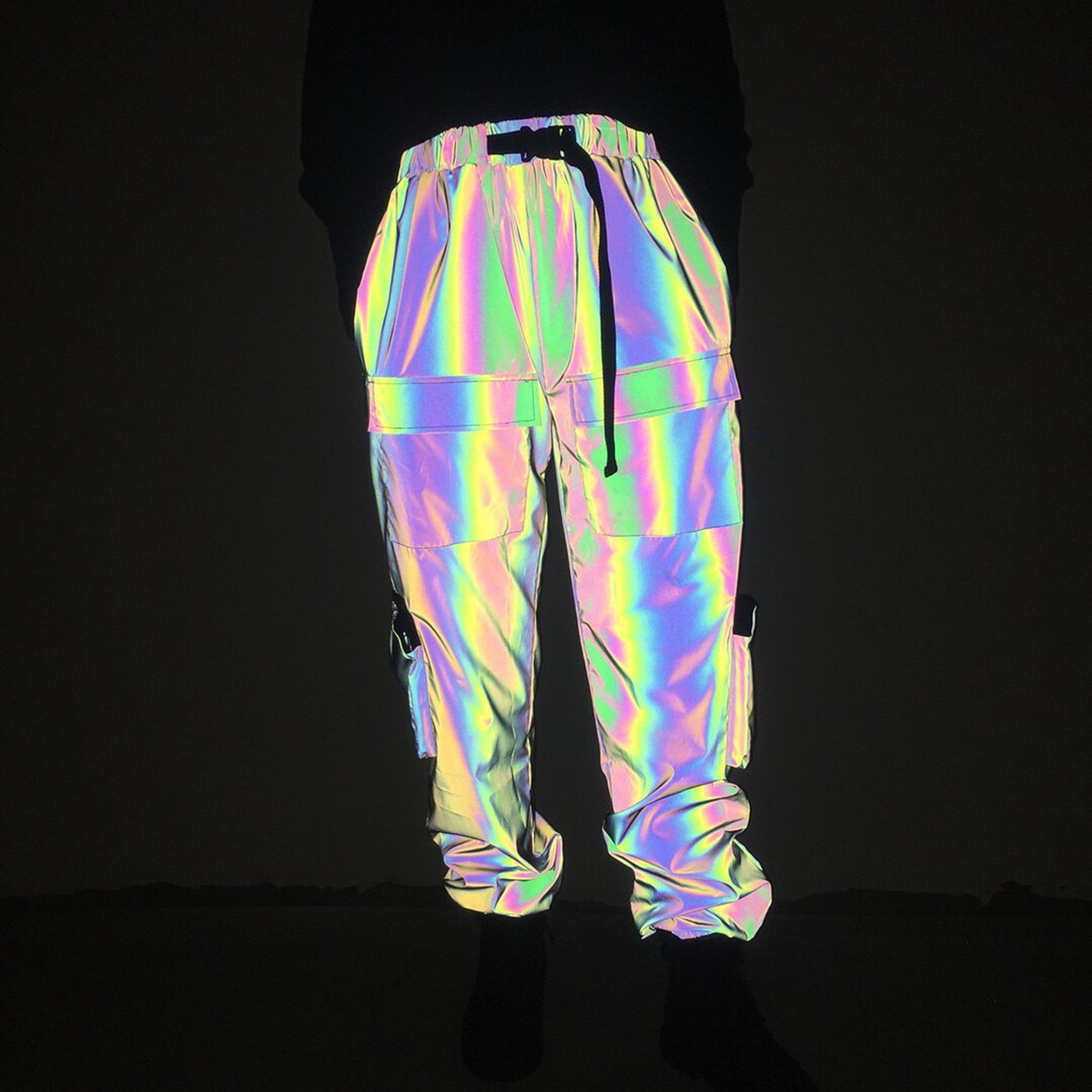 Holographic Women's Reflective Rainbow Pants, Reflective Cargo Pants ...