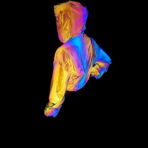 Women's Black Rainbow Reflective fish Scale Pattern Jacket, Unique Rave ...