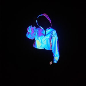 Women's Black Rainbow Reflective fish Scale Pattern Jacket, Unique Rave ...