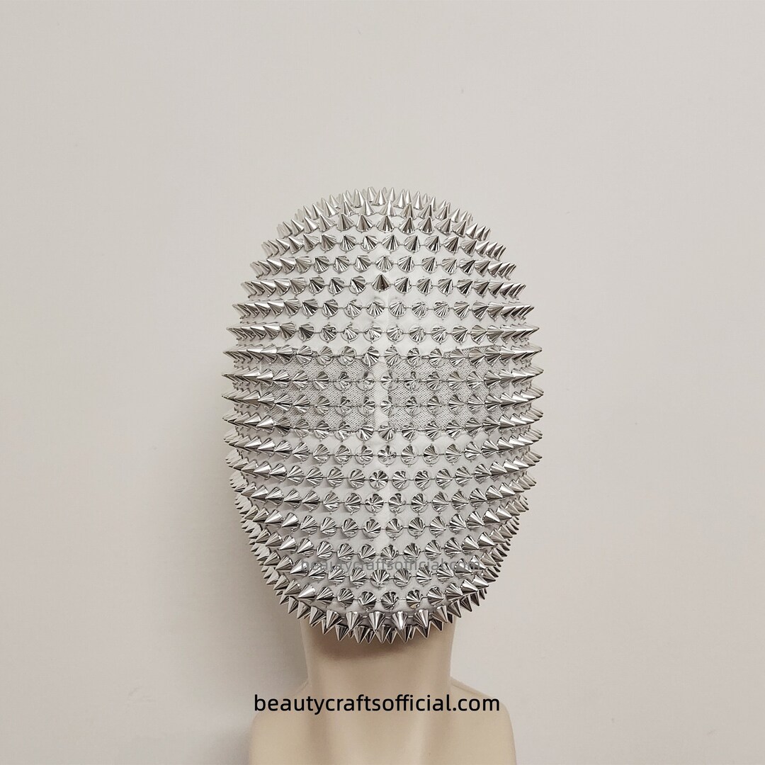 White Full Face Silver Studded Spike Mask, Handmade Halloween Full ...