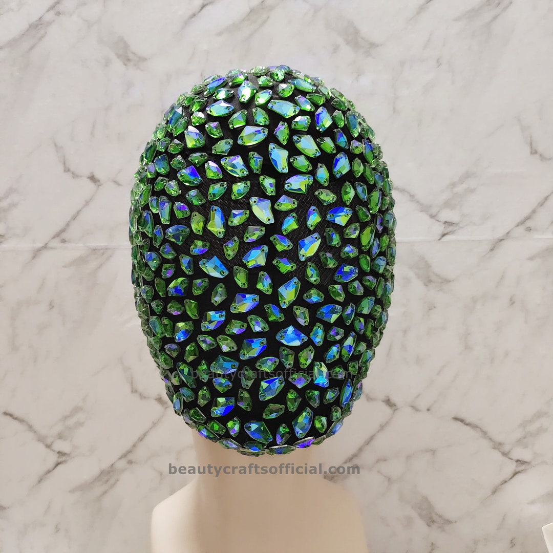Shiny Green Dazzling Jewel Full Face Mask, Handmade Full Coverage Haute ...
