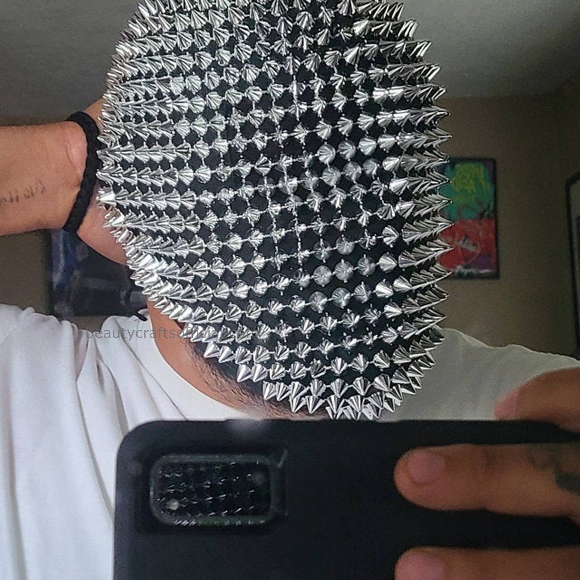 Studded Spikes Full Face Jewel Mask Handmade Full Coverage - Etsy