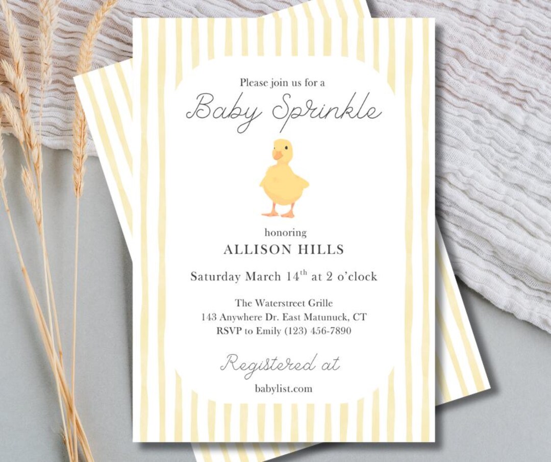Rubber Duck Baby Sprinkle Invitation: Watercolor Yellow Theme (digital ...
