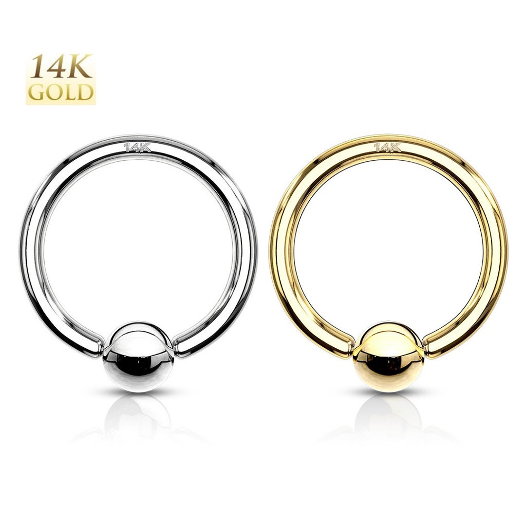 14K Solid Gold Captive Bead Hoop Ring Ear CBR Earring Cartilage Helix ...