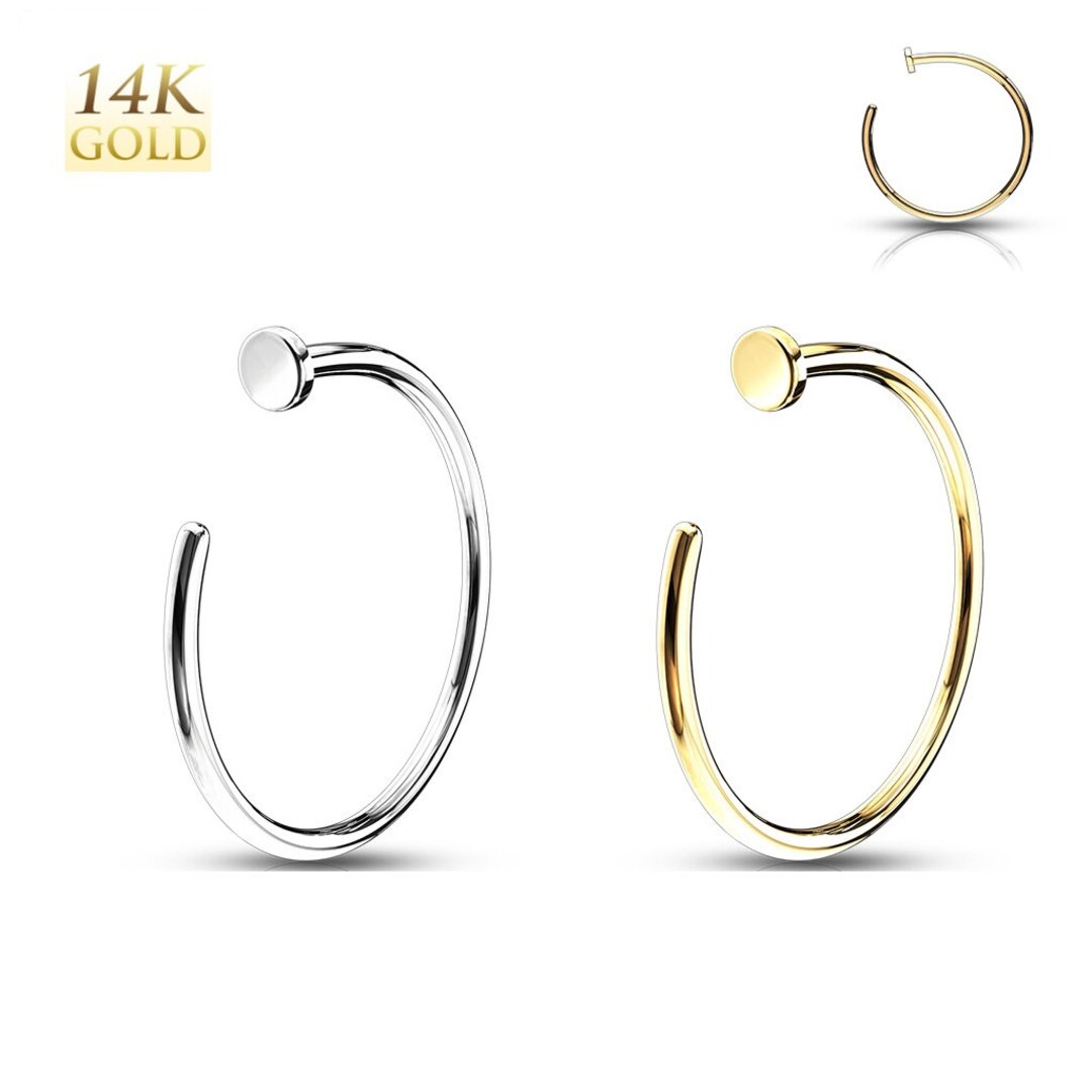 14k Solid Gold Nose Lip Hoop Ring Body Piercing Jewelry Yellow White